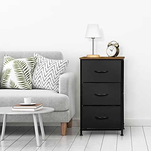 NANANARDOSO Small Dresser for Bedroom, 3 Drawer Fabric Storage Chest, Storage Tower Organizer Unit with Removable Fabric Bins for Closet Bedside, Nursery, Living Room, Bedroom, College Dorm, Black.