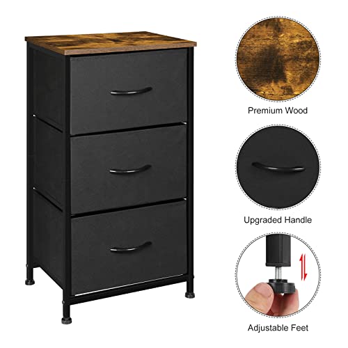 NANANARDOSO Small Dresser for Bedroom, 3 Drawer Fabric Storage Chest, Storage Tower Organizer Unit with Removable Fabric Bins for Closet Bedside, Nursery, Living Room, Bedroom, College Dorm, Black.