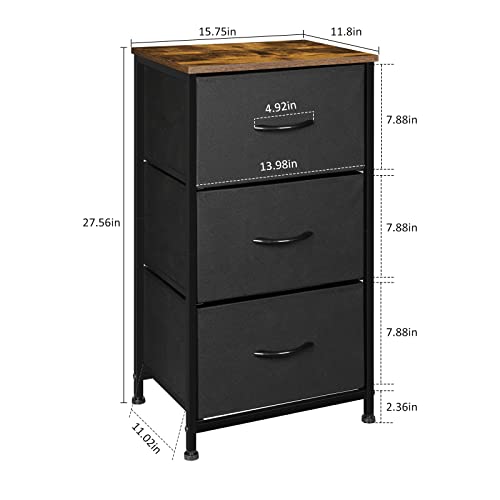 NANANARDOSO Small Dresser for Bedroom, 3 Drawer Fabric Storage Chest, Storage Tower Organizer Unit with Removable Fabric Bins for Closet Bedside, Nursery, Living Room, Bedroom, College Dorm, Black.