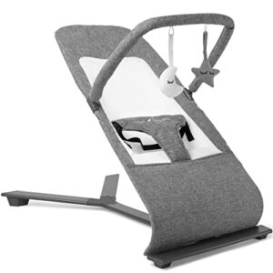 baby delight alpine deluxe portable bouncer | infant | 0 – 6 months | charcoal tweed