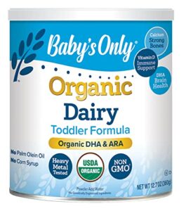 baby’s only organic dairy with dha & ara toddler formula, 12.7 oz (pack of 6) | non-gmo | usda organic | clean label project verified | brain & eye health (packaging may vary)