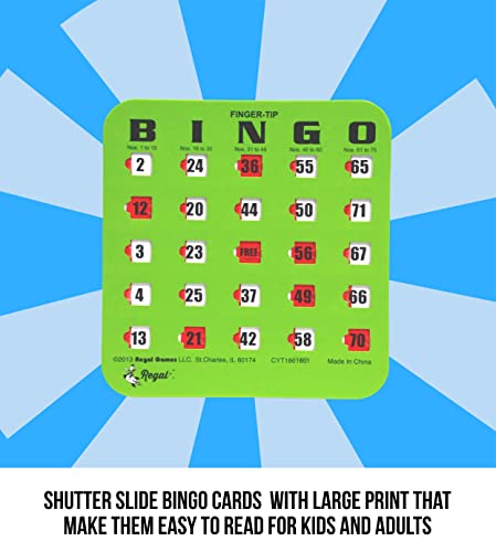 Regal Games - Finger-Tip Shutter Slide Bingo Cards - 25 Pack - Green - Perfect for Large Groups, Bulk Purchasing