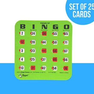 Regal Games - Finger-Tip Shutter Slide Bingo Cards - 25 Pack - Green - Perfect for Large Groups, Bulk Purchasing