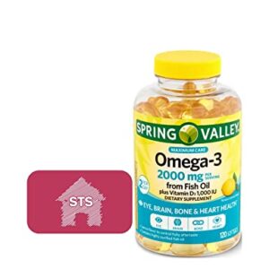 Spring Valley Omega-3 from Fish Oil 2000 mg, Maximum Care, 120 Count + STS Fridge Magnet.