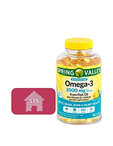 Spring Valley Omega-3 from Fish Oil 2000 mg, Maximum Care, 120 Count + STS Fridge Magnet.