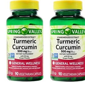 Spring Valley Turmeric Curcumin 500mg with 50mg Ginger Powder Twin Pack 180 Vegetarian Capsules