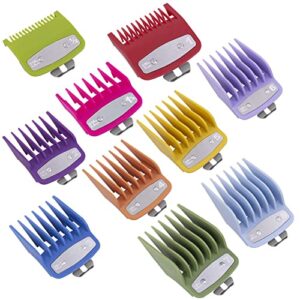 professional 10 color coded comb attachment，metal hair clipper guards cutting guides/combs，from 1/16inch to 1inch，compatible with wahl clippers combs