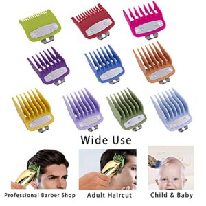 Professional 10 Color Coded Comb Attachment，Metal Hair Clipper Guards Cutting Guides/Combs，from 1/16inch to 1inch，Compatible with Wahl Clippers Combs