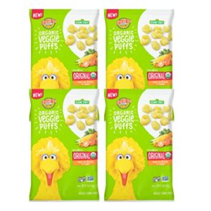 earth’s best organic kids snacks, sesame street toddler snacks, organic veggie puffs, gluten free snacks for kids 2 years and older, original, 1.55 oz bag (pack of 4)