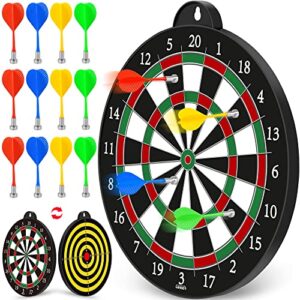 gahoo magnetic dart board, safe dart game toy for kids, 12pcs magnetic darts, excellent indoor game and party game, double sided dart board toys gifts for 4 5 6 7 8 9 10 -12 years old boy girl adults