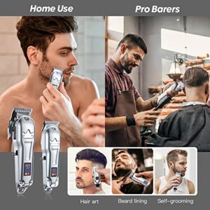 Ufree Professional Hair Clippers + Trimmer Kit, Cordless Barber Clippers T Liner Trimmer Haircut Kit, Beard Grooming Shaving Kit for Men, Shaver for Men, Fade Clippers for Hair Cutting Kit (Silver)