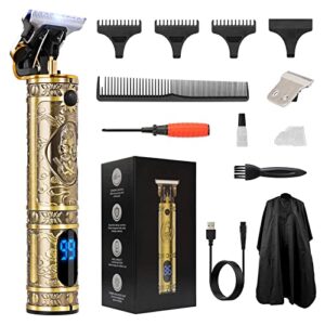 hair clippers for men, oupool professional cordless hair trimmer – electric t-blade beard trimmer shaver edgers zero gapped mens grooming kit rechargeable lcd hair cutting kit – gifts for men(gold)