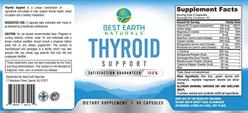 Thyroid Supplement to Promote Thyroid Function with Thyroid Support Vitamins, Vitamin B-12, Iodine, Magnesium, Zinc, Selenium, Manganese, L-Tyrosine, Bladderwrack, Cayenne, Kelp & More 60 Count