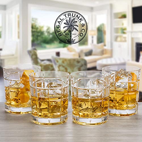 Whiskey Decanter Set with Glasses Regal Trunk & Co, 4 Square Engraved Tumblers Whisky Decanter & Glass Set, Crystal Decanter Set Bourbon and Scotch, Gift Box and with Liquor Glass Polishing Cloth