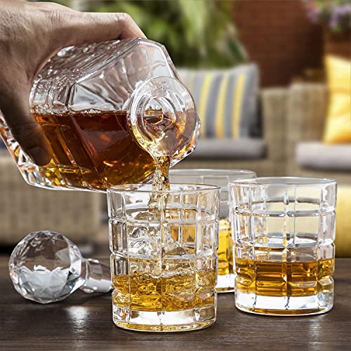 Whiskey Decanter Set with Glasses Regal Trunk & Co, 4 Square Engraved Tumblers Whisky Decanter & Glass Set, Crystal Decanter Set Bourbon and Scotch, Gift Box and with Liquor Glass Polishing Cloth