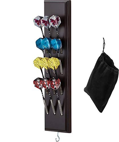 Viper Dart Caddy Solid Wood Wall Mounted Dart Holder / Stand, Displays 4 Sets of Steel or Soft Tip Darts, for all Sisal & Electronic Dartboards, Surrounds & Cabinets, Mahogany Finish