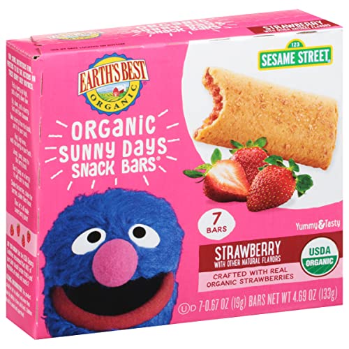 Earth's Best Organic Kids Snacks, Sesame Street Toddler Snacks, Organic Sunny Days Snack Bars for Toddlers 2 Years and Older, Strawberry with Other Natural Flavors, 7 Bars