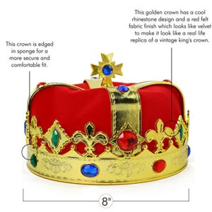 Skeleteen Regal Gold King Crown - Royal Red Felt Imperial Jeweled Mens and Womens Unisex Party Dress Up Accessory Crowns - 1 Piece