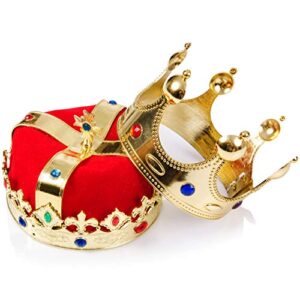 Skeleteen Regal Gold King Crown - Royal Red Felt Imperial Jeweled Mens and Womens Unisex Party Dress Up Accessory Crowns - 1 Piece