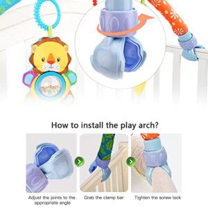 Adjustable Baby Travel Play Arch, Detachable Activity Musical Animal Toys Mobile for Bassinet Crib Stroller Pram Car Seat Mobiles Width Among 11.6-20.2 Inch with Rattles BB Squeaker Teether