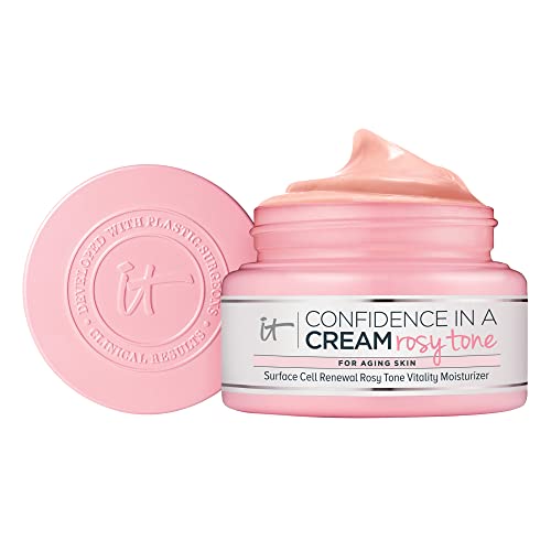 it COSMETICS Confidence In A Cream, Rosy Tone - Skin Brightening Cream For Dull, Dry Skin - Pore Refining & Anti Aging - With Hyaluronic Acid & Collagen - 0.5 Fl Oz