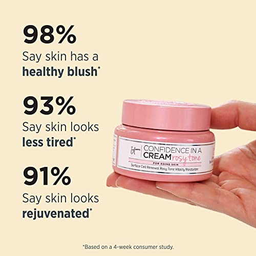 it COSMETICS Confidence In A Cream, Rosy Tone - Skin Brightening Cream For Dull, Dry Skin - Pore Refining & Anti Aging - With Hyaluronic Acid & Collagen - 0.5 Fl Oz