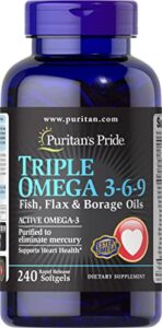 puritans pride triple omega 3-6-9 fish, flax & borage oils, supports heart health and healthy joints, 240 ct