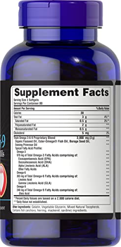 Puritans Pride Triple Omega 3-6-9 Fish, Flax & Borage Oils, Supports Heart Health and Healthy Joints, 240 ct