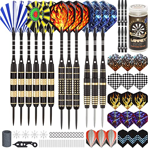 Darts Metal Tip Set - Darts Steel Tip Set Professional, 20 Grams, 24 Grams and 26 Grams Metal Tip Darts with Aluminum Shafts, Brass Barrels, Extra Dart Flights, Sharpener Tool Kit, Carrying Case