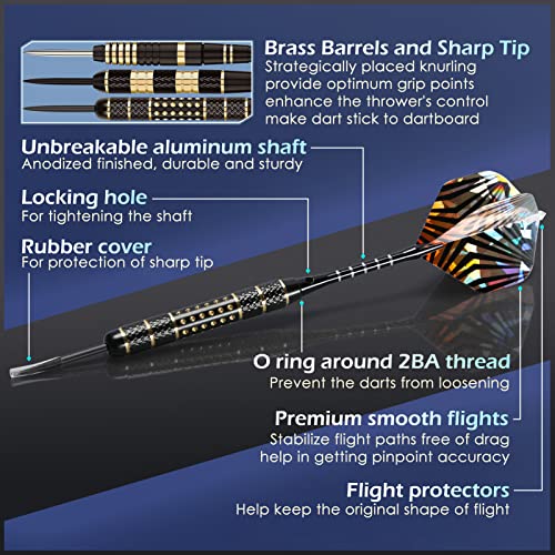 Darts Metal Tip Set - Darts Steel Tip Set Professional, 20 Grams, 24 Grams and 26 Grams Metal Tip Darts with Aluminum Shafts, Brass Barrels, Extra Dart Flights, Sharpener Tool Kit, Carrying Case