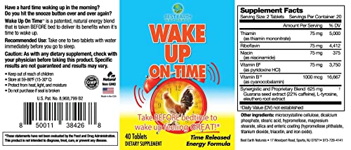 Wake Up On Time Patented Time Release Energy Supplement Taken at Bedtime to Help You Wake Up Refreshed and Full of Energy 40 Count