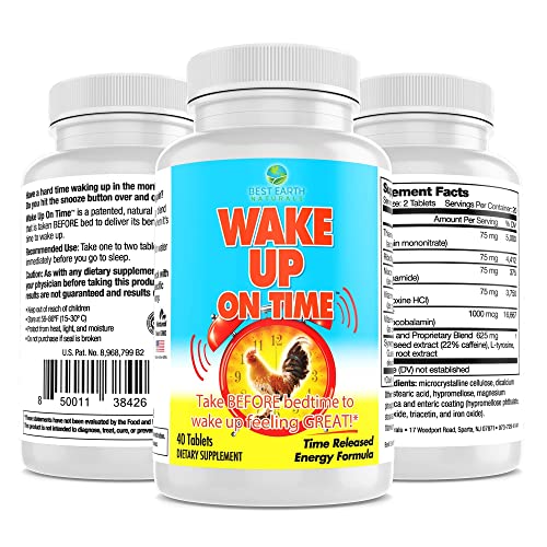 Wake Up On Time Patented Time Release Energy Supplement Taken at Bedtime to Help You Wake Up Refreshed and Full of Energy 40 Count