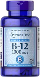 puritans pride vitamin b-12 1000 mcg timed release caplets, 250 count