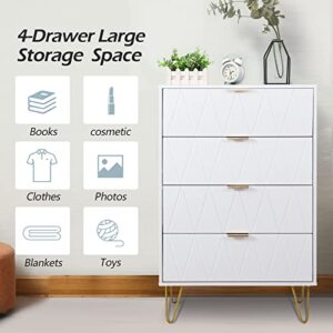 ANBUY 4 Drawer Dresser, Drawer Chest, Tall Storage Dresser Cabinet Organizer Unit with Metal Legs for Bedroom, Living Room, Closet (White/4 Drawer)