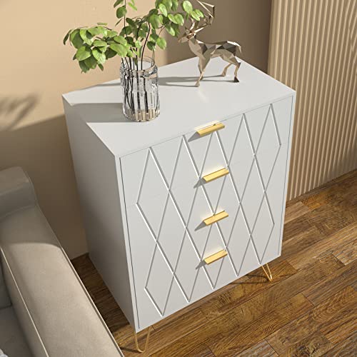 ANBUY 4 Drawer Dresser, Drawer Chest, Tall Storage Dresser Cabinet Organizer Unit with Metal Legs for Bedroom, Living Room, Closet (White/4 Drawer)