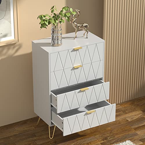 ANBUY 4 Drawer Dresser, Drawer Chest, Tall Storage Dresser Cabinet Organizer Unit with Metal Legs for Bedroom, Living Room, Closet (White/4 Drawer)