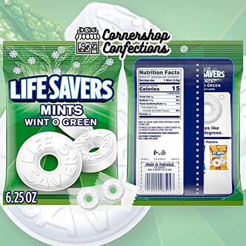 Lifesavers Hard Candy Mints 9 Bag Bulk Variety Pack - 3 Flavors - Wint O Green, Orange, Pep O Mint - 450 Pieces Total - In Cornershop Confections Box - For Parties, Holidays, Car, Purse, Lunch Box Mints