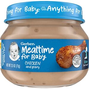 Gerber Mealtime for Baby 2nd Foods Baby Food Jar, Chicken & Gravy, Non-GMO Pureed Baby Food with Essential Nutrients, 2.5-Ounce Glass Jar (Pack of 20 Jars)