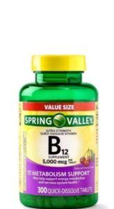 spring valley b12 5000mcg 300ct metabolism support