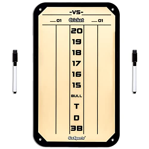 GoSports Dry Erase Steel Darts Scoreboard - Cricket and 01 Dart Games with 2 Magnetic Markers