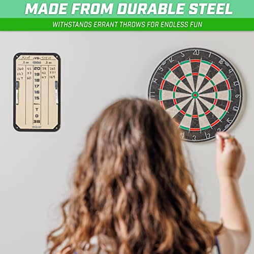 GoSports Dry Erase Steel Darts Scoreboard - Cricket and 01 Dart Games with 2 Magnetic Markers