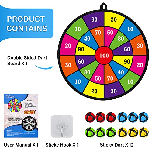 NATGGZ Double Sided Dart Board with 12 Sticky Balls - Excellent Indoor Game and Party Games - Dart Board Toys Gifts for 5 6 7 8 9 10 11 12 Year Old Boy Kids