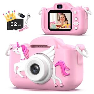 outuvas unicorn kids camera for girls, kids selfie camera 3-12 years old girls christmas birthday gift for girls, unicorn little girls toys for 3 4 5 6 7 8 9 years old (pink)