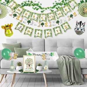 270 Piece Jungle Safari Baby Shower Decorations for Boy Or Girl Kit | Gender Neutral Animal Decor | Banners Garland Fans Guestbook Sash Balloons Cake Topper Games Stickers Creature Cutouts Ivy Vines