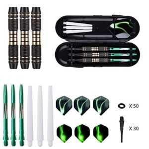 Soft tip Darts Set 18 Gram - Professional Darts Plastic Tip with Brass Barrel + Green Aluminum Shafts + 50 Rubber o-Ring + 6 Pattern Flights +30 Soft Tips for Electronic Dartboard