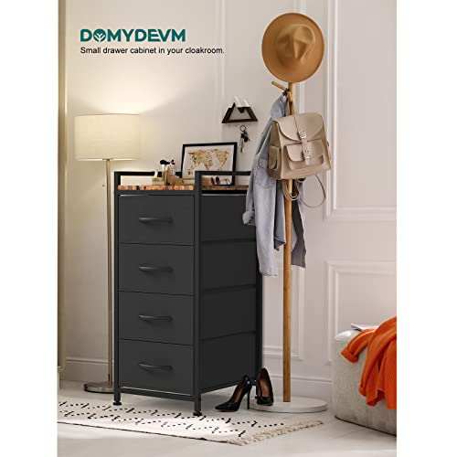 DOMYDEVM Small Storage Dresser for Bedroom 4 Drawer Chest Storage Tower Organizer Unit, Small Nightstand with Rolling Casters for Closet, Entryway, Hallway, Nursery Room, Black