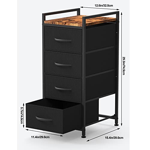 DOMYDEVM Small Storage Dresser for Bedroom 4 Drawer Chest Storage Tower Organizer Unit, Small Nightstand with Rolling Casters for Closet, Entryway, Hallway, Nursery Room, Black