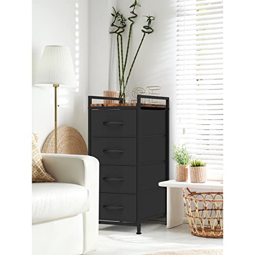 DOMYDEVM Small Storage Dresser for Bedroom 4 Drawer Chest Storage Tower Organizer Unit, Small Nightstand with Rolling Casters for Closet, Entryway, Hallway, Nursery Room, Black