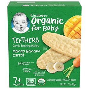 gerber snacks for baby teethers, organic gentle teething wafers, mango banana carrot, 1.7 ounce, 12 count box