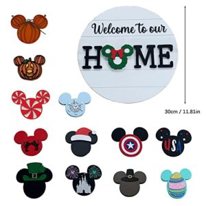 Yealise Door Decoration Welcome Sign Replaceable Festive Funny Cartoon Pattern Seasonal Hanging Ornament